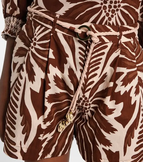 Poupette St Barth Chantal Printed Belted Cotton Shorts