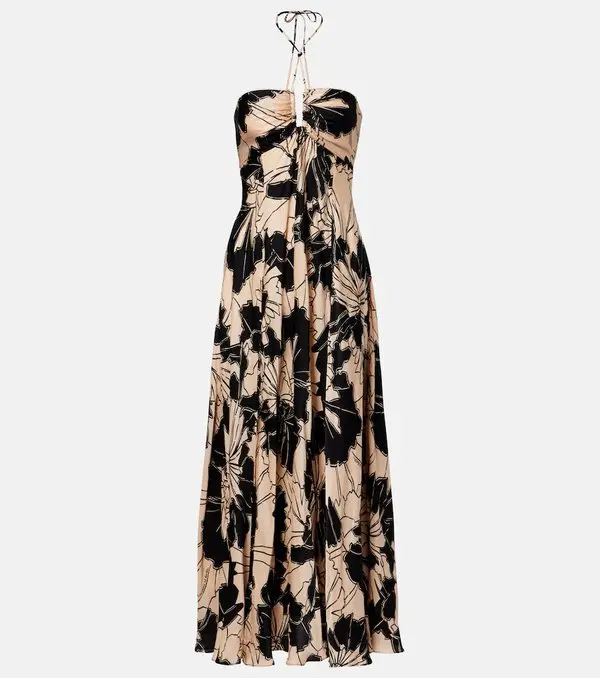 Poupette St Barth Carla Floral Halterneck Maxi Dress - Black