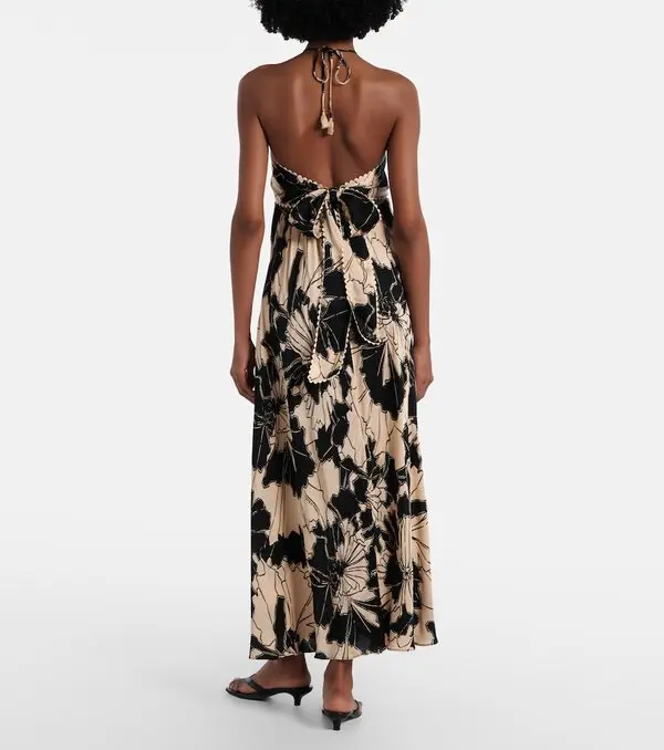 Poupette St Barth Carla Floral Halterneck Maxi Dress - Black