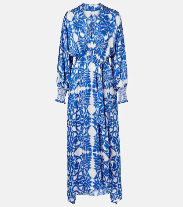 Poupette St Barth Printed Satin Maxi Dress - Blue