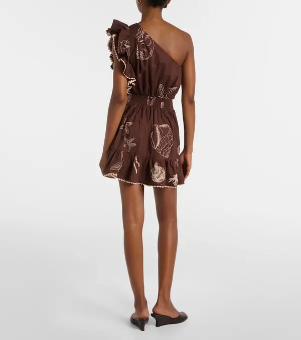 Poupette St Barth Corinne One-shoulder Cotton Minidress - Brown