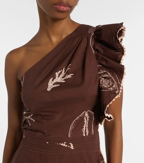 Poupette St Barth Corinne One-shoulder Cotton Minidress - Brown