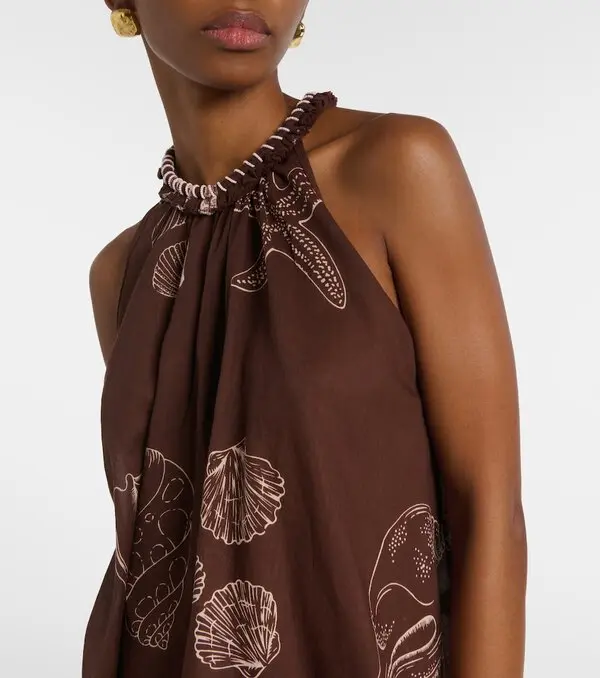 Poupette St Barth Cleo Printed Halterneck Cotton Top - Brown