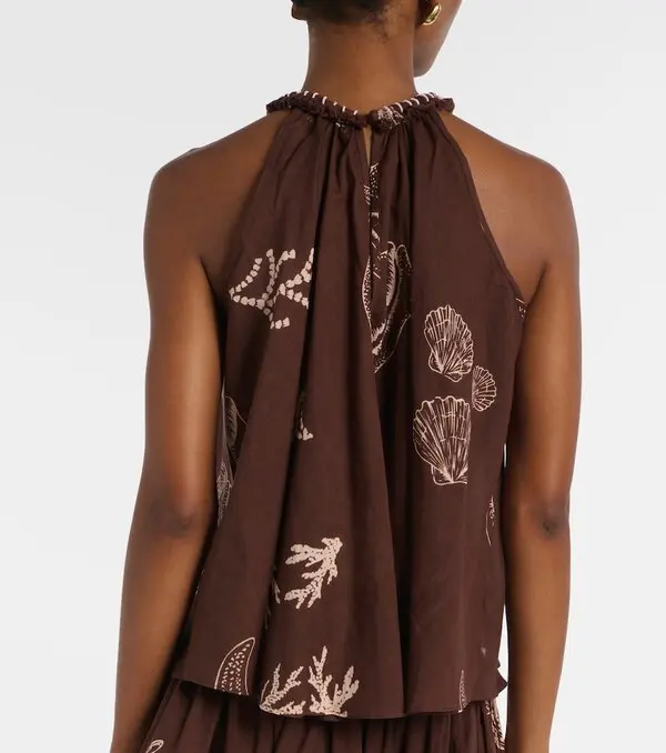 Poupette St Barth Cleo Printed Halterneck Cotton Top - Brown