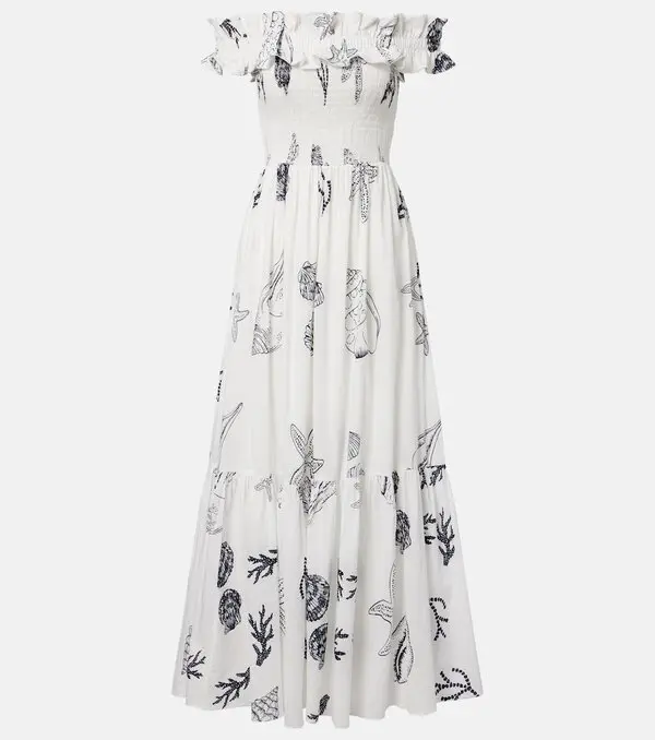 Poupette St Barth Suzanne Shirred Cotton Muslin Maxi Dress - White