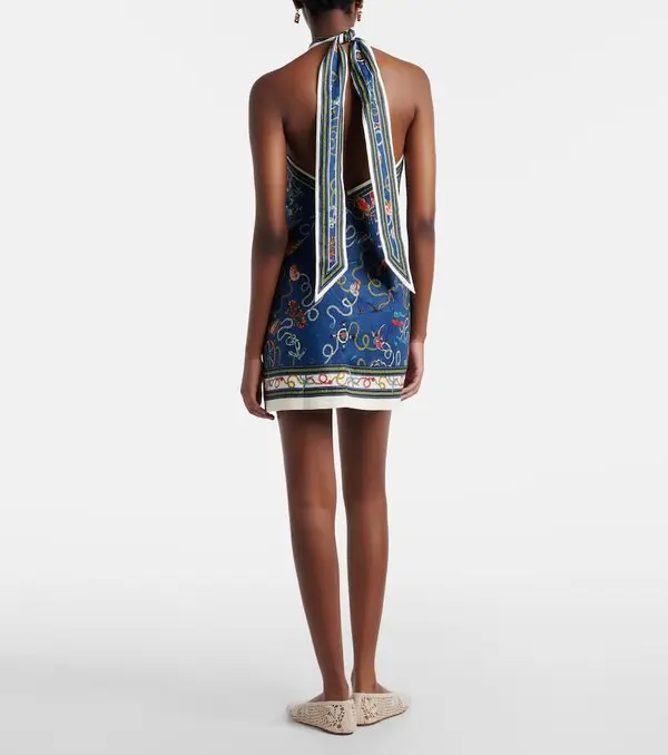ALEMAIS Cove Printed Halterneck Linen Minidress - Blue