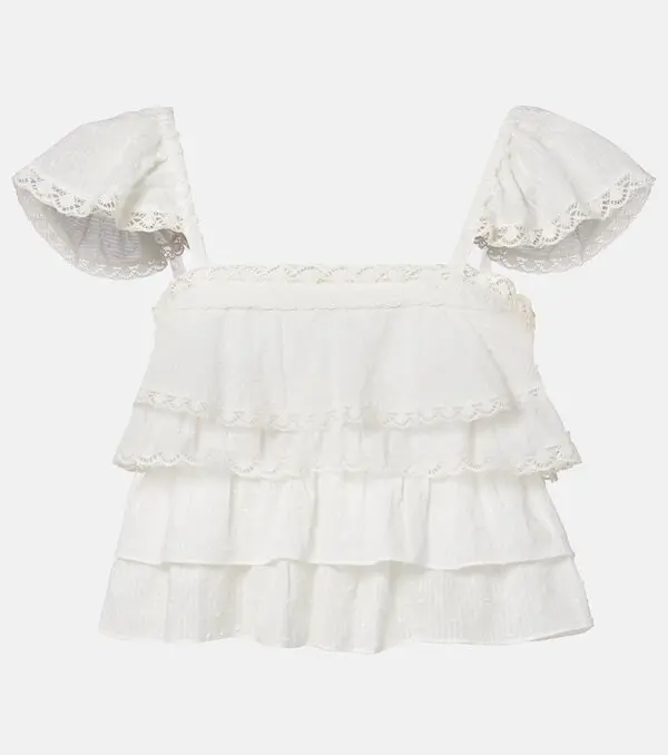 Poupette St Barth Anya Ruffled Cotton Top - White