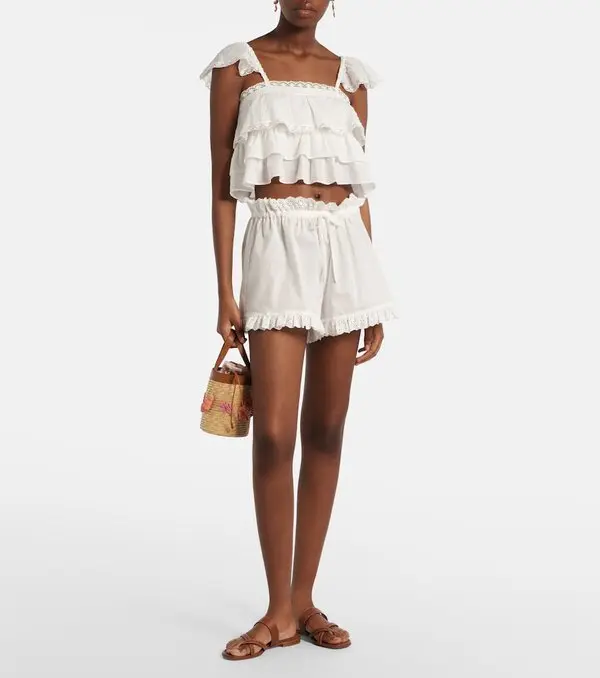 Poupette St Barth Anya Ruffled Cotton Top - White