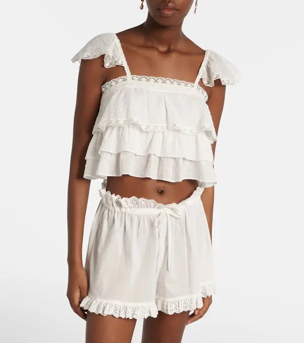 Poupette St Barth Anya Ruffled Cotton Top - White