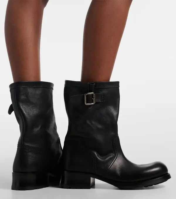 Prada Leather Mid-calf Boots - Black