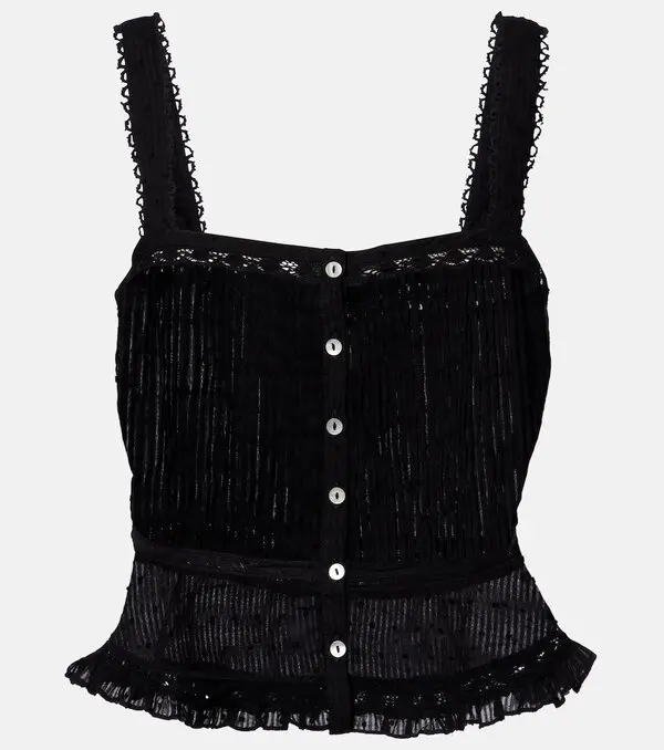 Poupette St Barth Berry Lace-trimmed Cotton Top