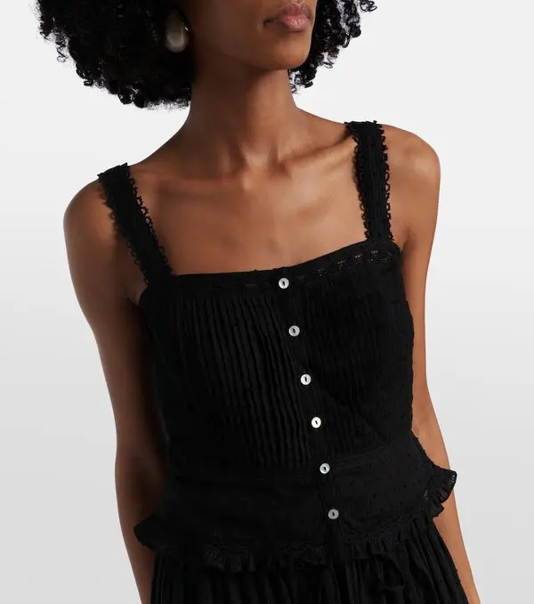 Poupette St Barth Berry Lace-trimmed Cotton Top
