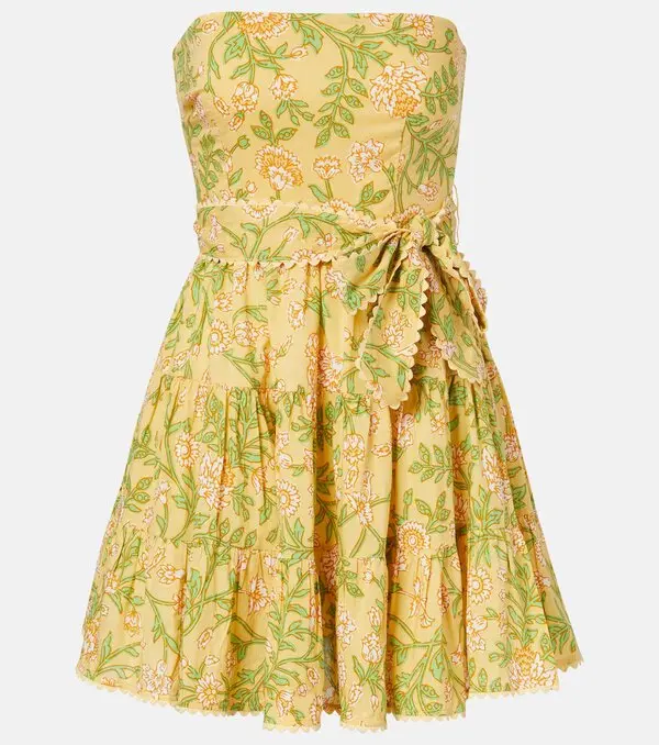 Poupette St Barth Christine Cotton Bandeau Minidress - Yellow