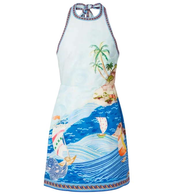 ALEMAIS Island Printed Cotton Minidress - Blue