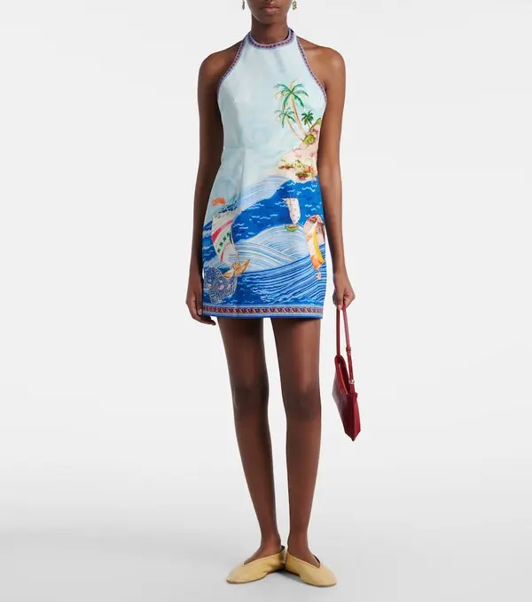ALEMAIS Island Printed Cotton Minidress - Blue
