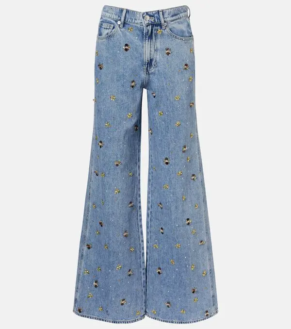 Veronica Beard Kasey Embellished Flared Jeans - Blue