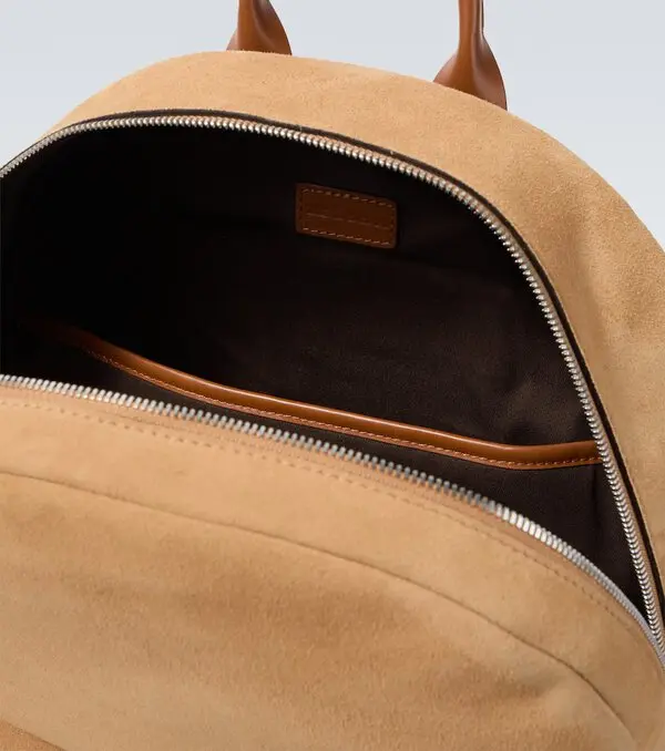 Kiton Leather-trimmed Suede Backpack - Beige