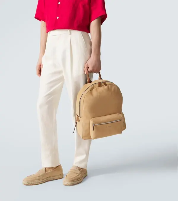 Kiton Leather-trimmed Suede Backpack - Beige