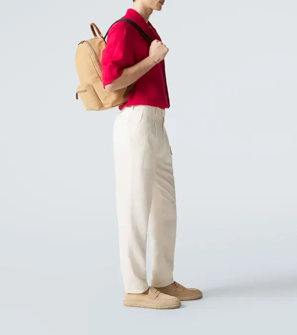 Kiton Leather-trimmed Suede Backpack - Beige