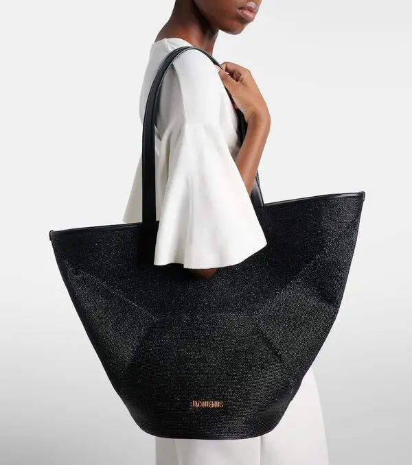 Jacquemus Bambola Large Raffia-effect Bucket Bag - Black