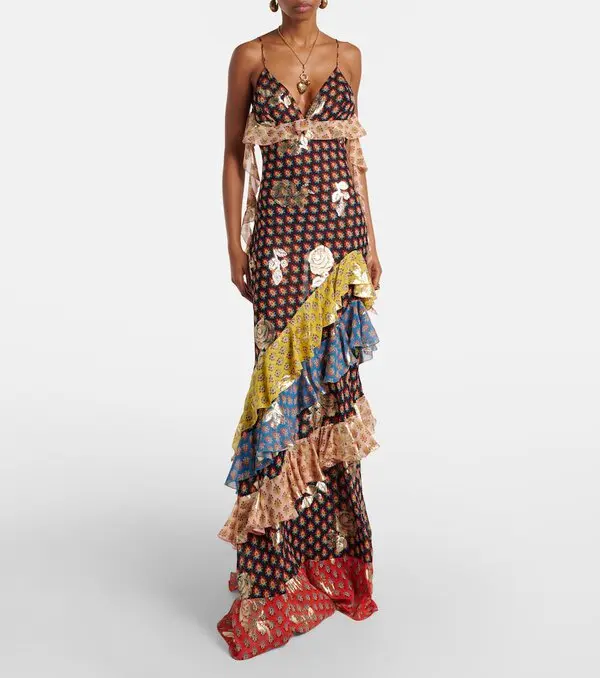 Etro Floral Tiered Silk-blend Maxi Dress
