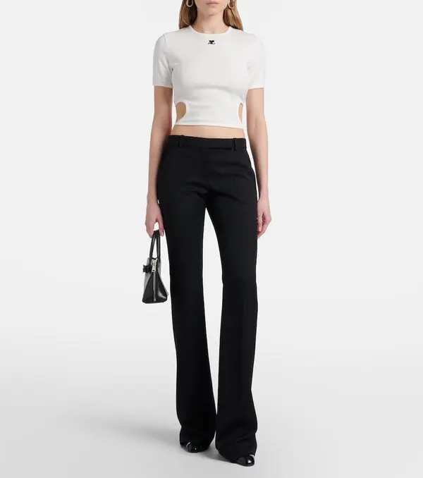 COURREGES Logo Cutout Tie-back Crop Top - White
