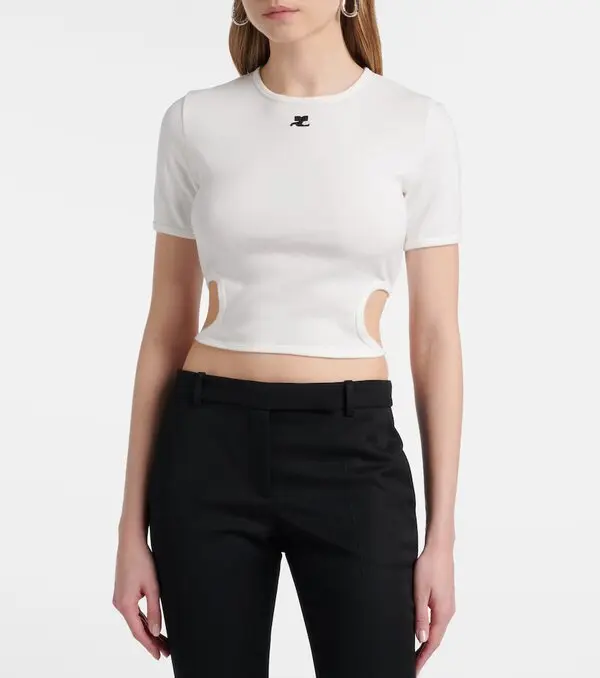 COURREGES Logo Cutout Tie-back Crop Top - White