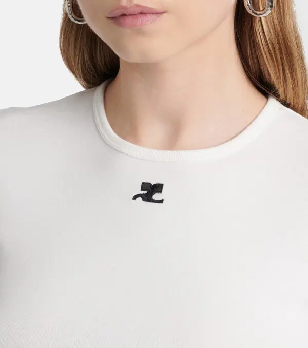 COURREGES Logo Cutout Tie-back Crop Top - White