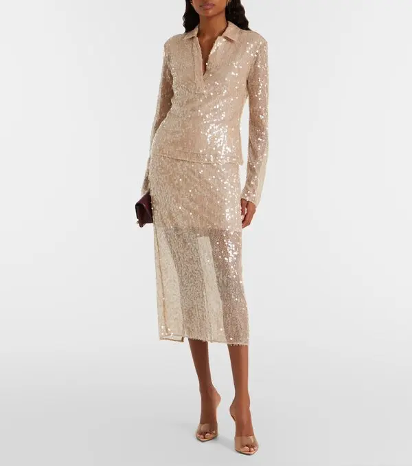 Veronica Beard Meryl Sequined Blouse - Beige