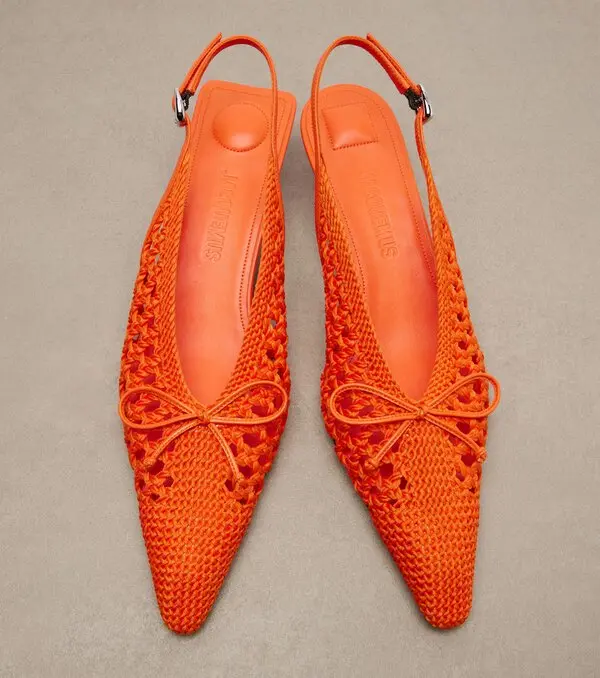 Jacquemus Cubisto Raffia-effect Slingback Pumps - Orange