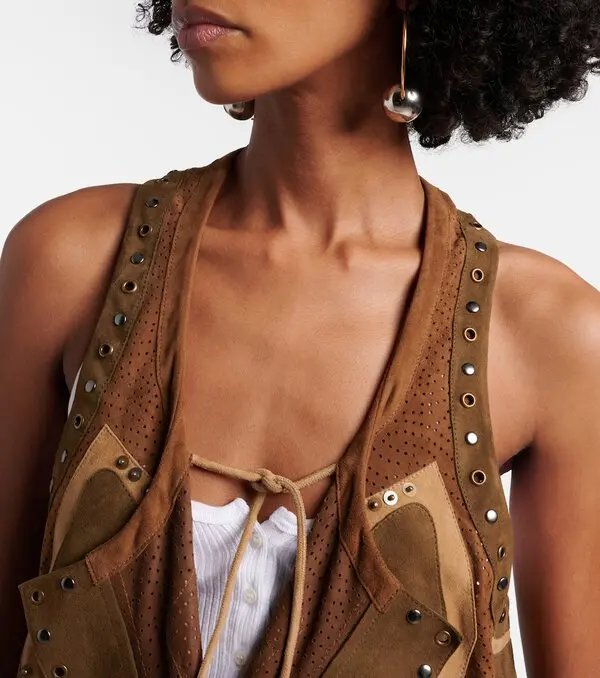Isabel Marant Étoile Kelby Studded Patchwork Suede Vest