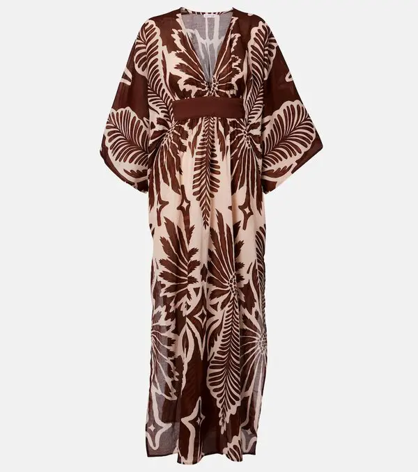 Poupette St Barth Sol Printed Cotton Muslin Kaftan - Brown