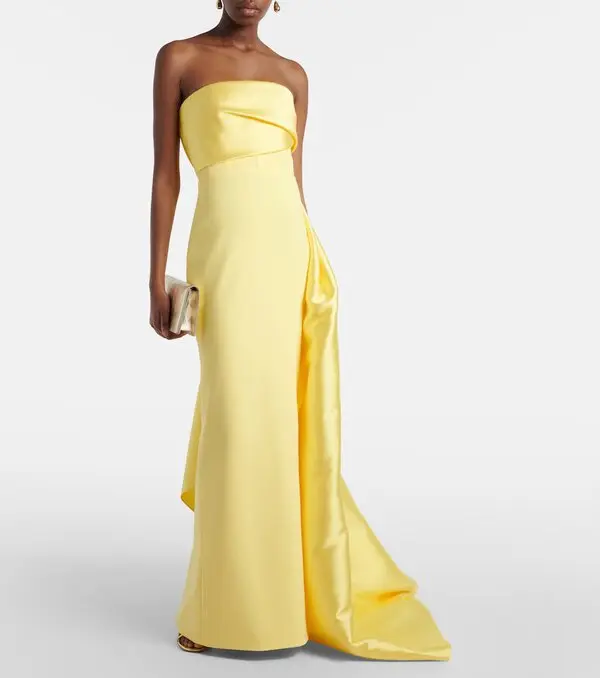 Solace London Kinsley Draped Strapless Gown - Yellow