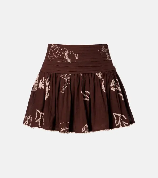 Poupette St Barth Colleen Pleated Cotton Miniskirt - Brown