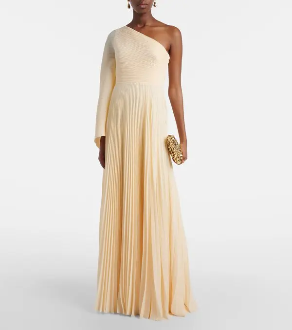 Solace London Maci Pleated One-shoulder Gown