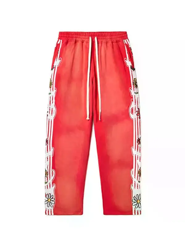 VALE FOREVER Garden Floral Striped Track Pants - Red
