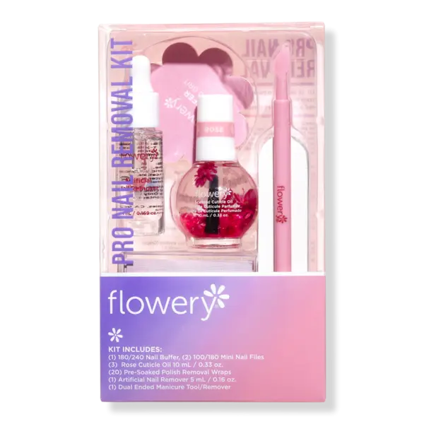 FLOWERY Pro Nail Removal Kit With Artificial Nail Remover & Pre-soaked Pads - One-color