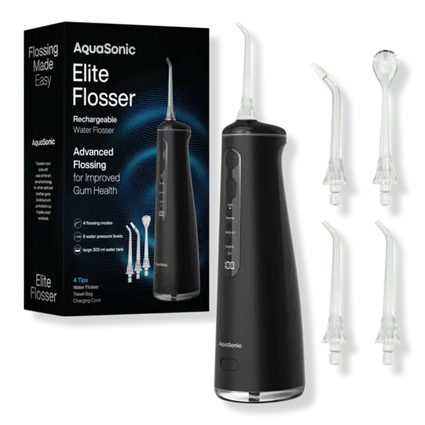 AQUASONIC Elite Rechargeable Water Flosser Set - Black