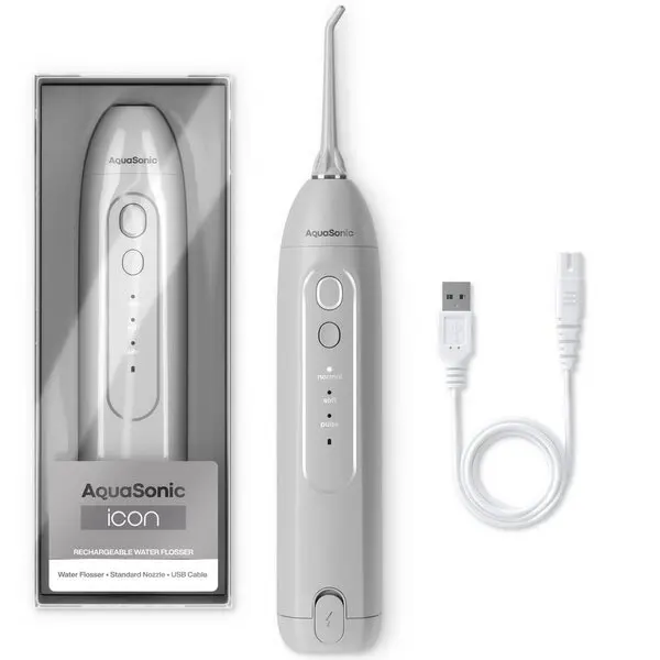 AQUASONIC Icon Rechargeable Water Flosser - Silver