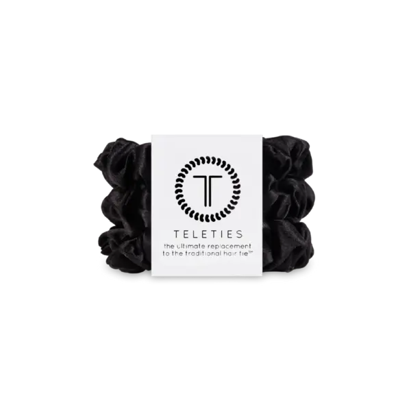 TELETIES Small Silk Scrunchies - Jet Black