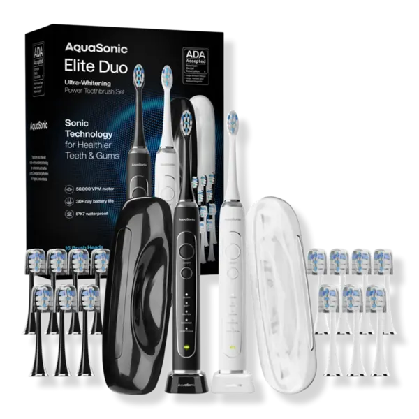 AQUASONIC Elite Duo Rechargeable Electric Toothbrush Set - Black