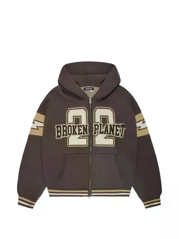 BROKEN PLANET Varsity Zip-up Hoodie - Brown