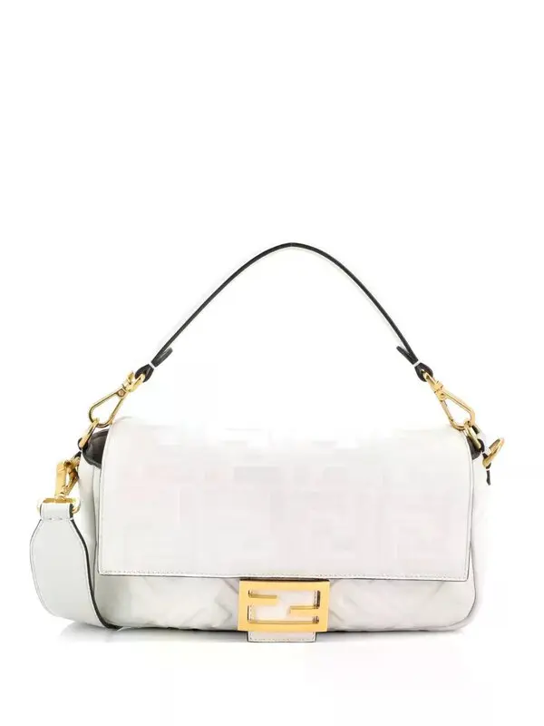 Fendi Baguette Nm Bag Zucca Embossed Leather Medium - White