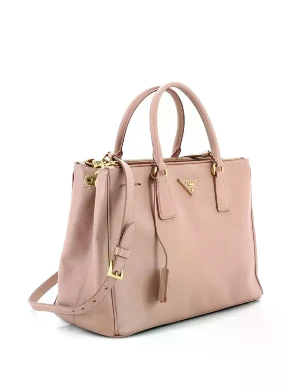 Prada Double Zip Lux Saffiano Leather Medium Tote Bag - Neutrals