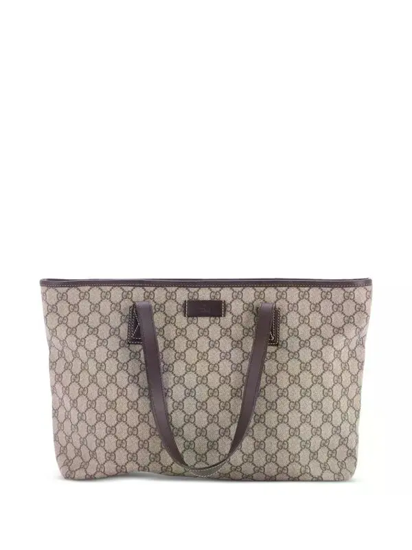 Gucci Gg Coated Canvas Leather Medium Tote Bag - Brown