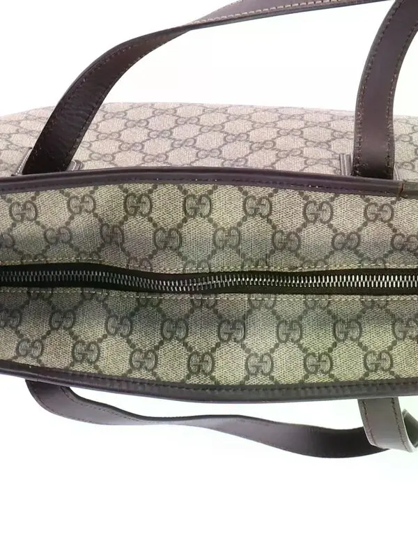 Gucci Gg Coated Canvas Leather Medium Tote Bag - Brown