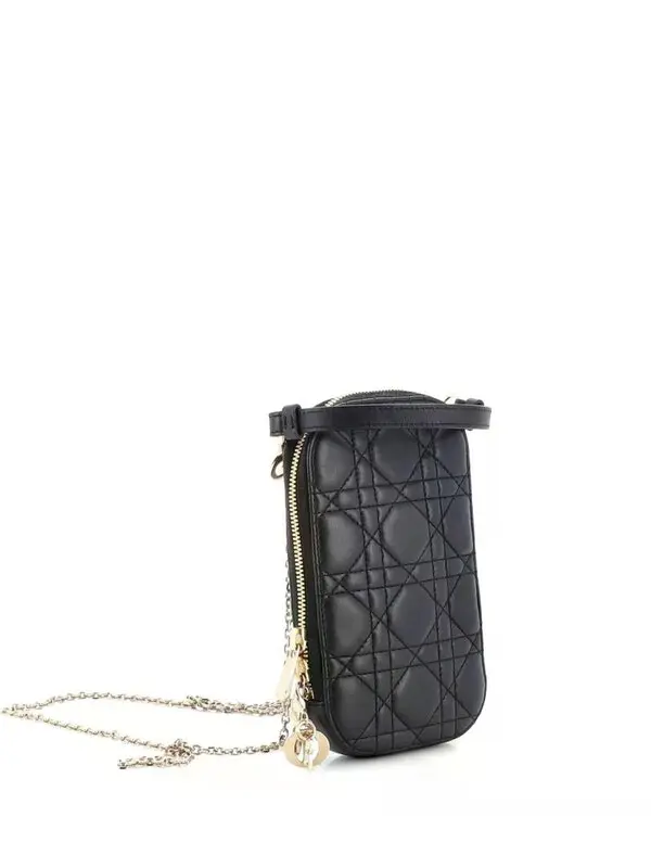 Dior Lady Phone Holder Cannage Quilt Lambskin Crossbody Bag - Black