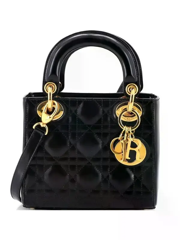 Dior Lady Cannage Quilt Patent Mini Satchel - Black