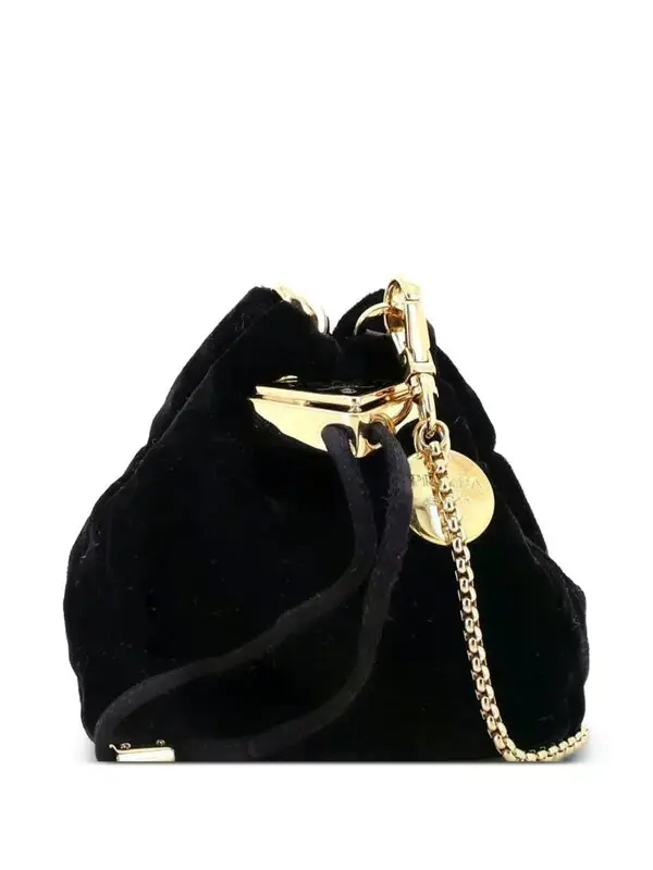 Prada Triangle Logo Drawstring Pouch Velvet Mini Bucket Bag - Black