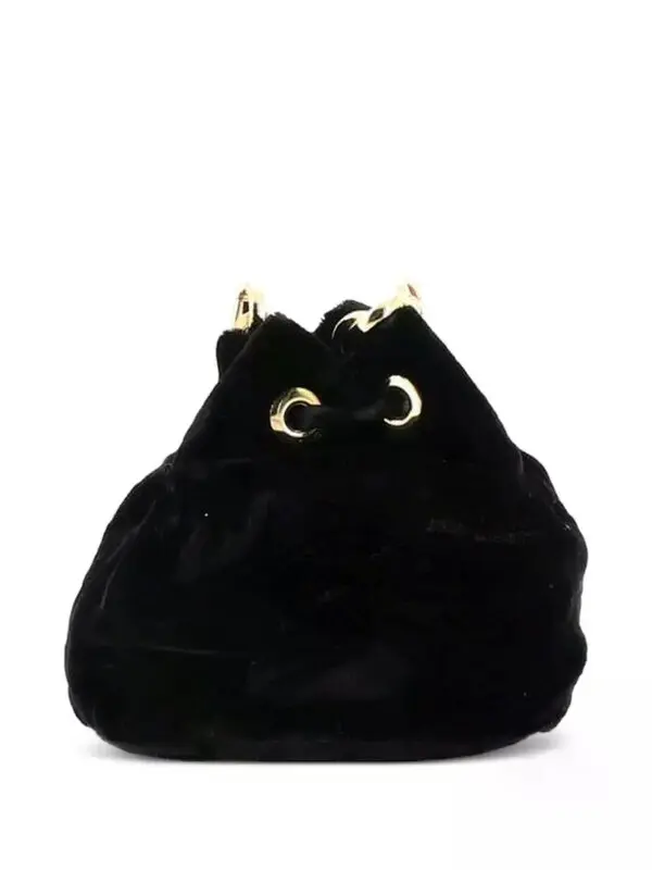 Prada Triangle Logo Drawstring Pouch Velvet Mini Bucket Bag - Black